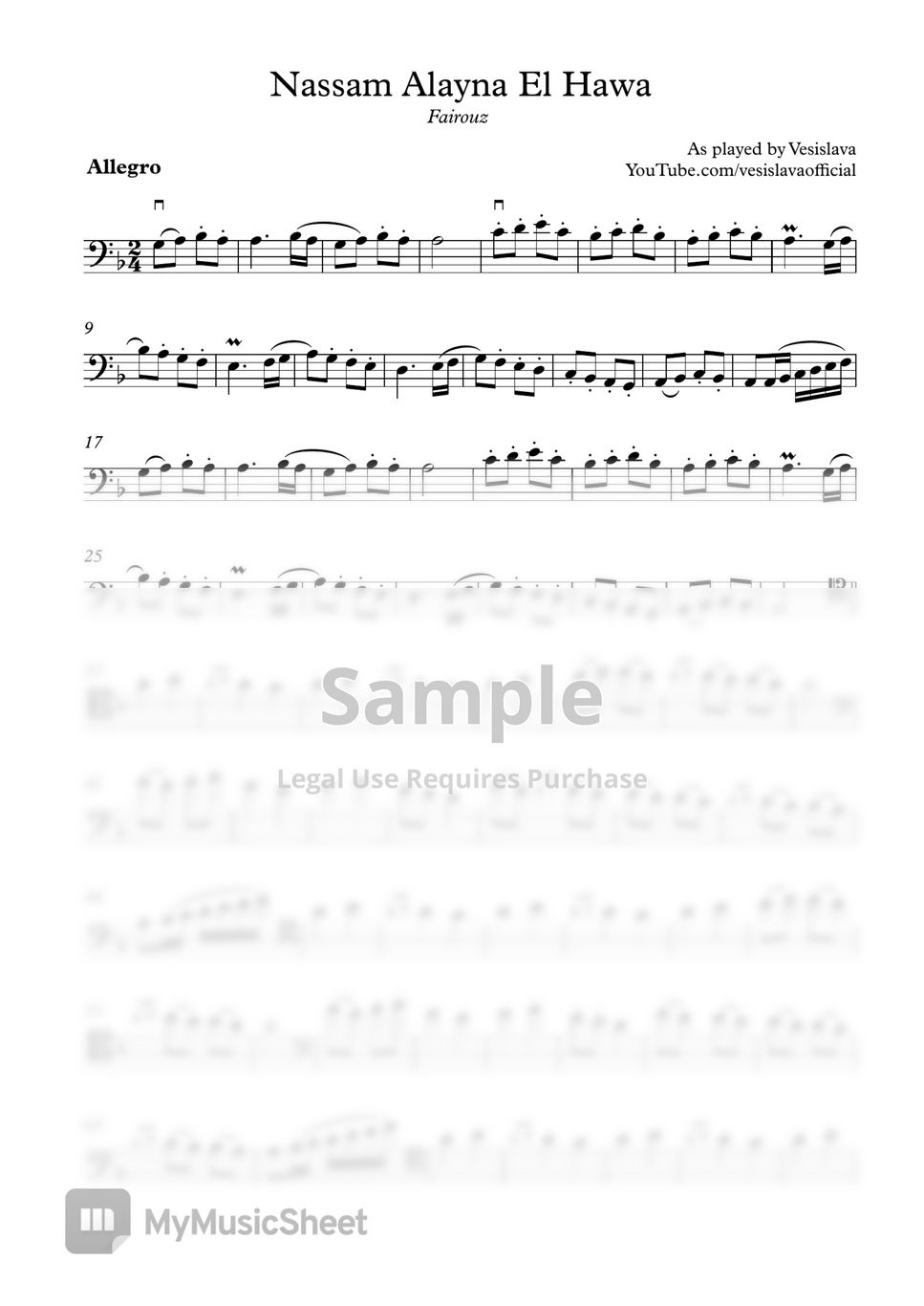 Fairouz - Nassam Alayna El Hawa - CELLO Spartito