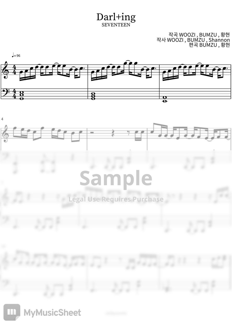 SEVENTEEN(세븐틴) - Darl+ing 曲谱 by chihyun416