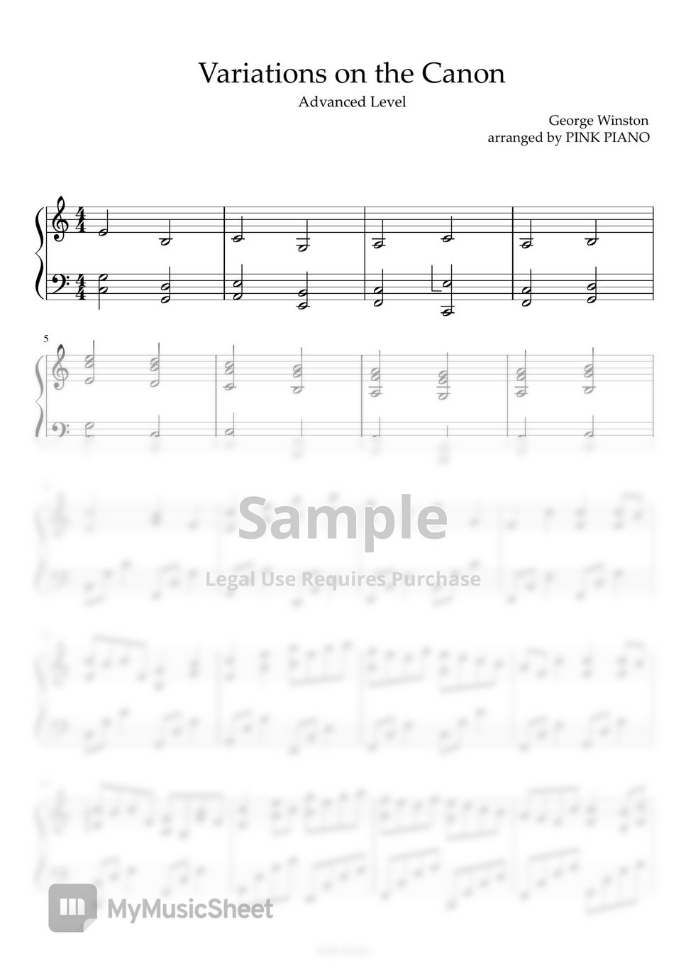 George Winston - Variations on the Canon (Advanced Level) Notenblatt by ...