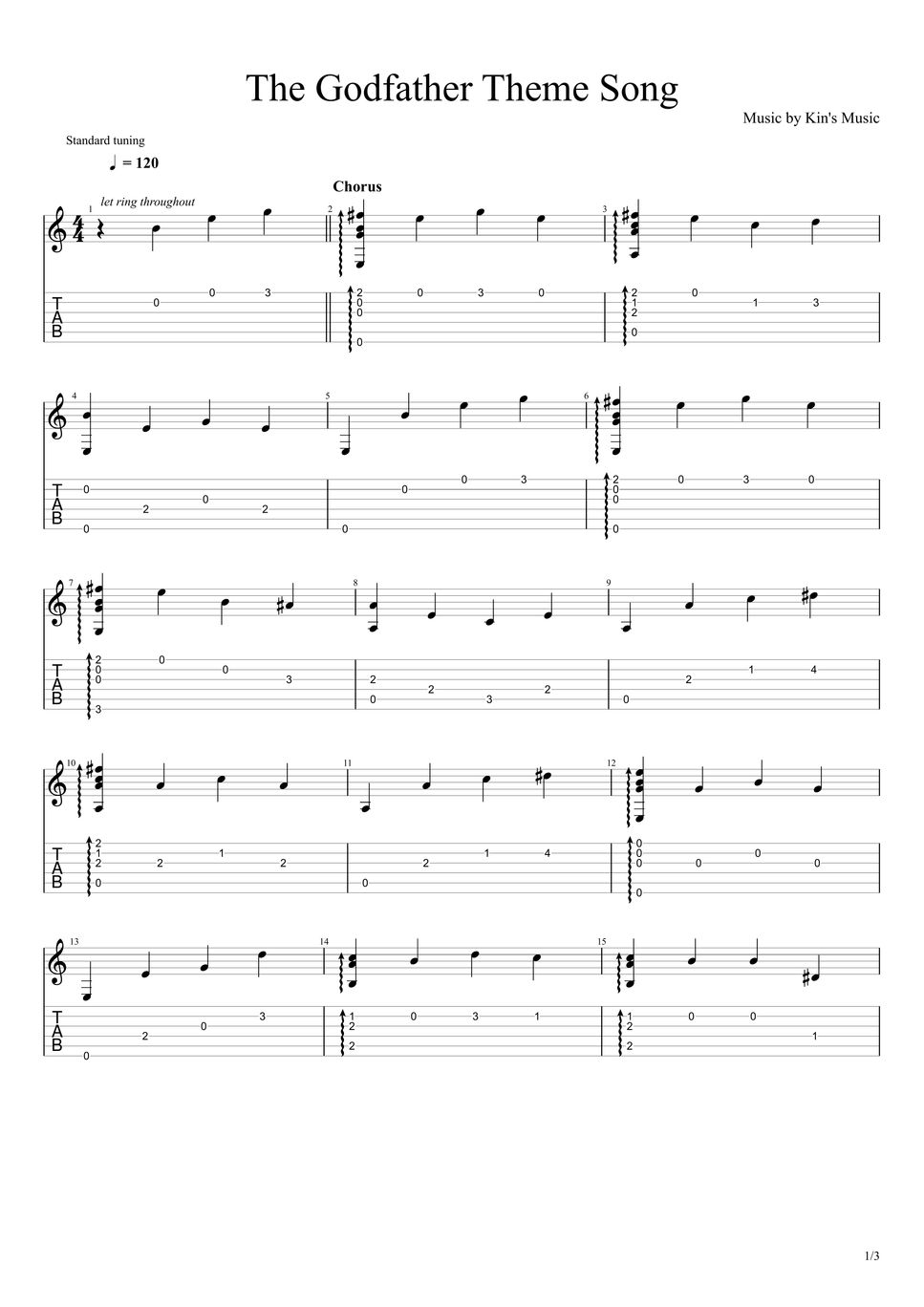 The Godfather - The Godfather Theme Song[Easy Guitar Fingerstyle For Beginner] TAB by Kin's Music