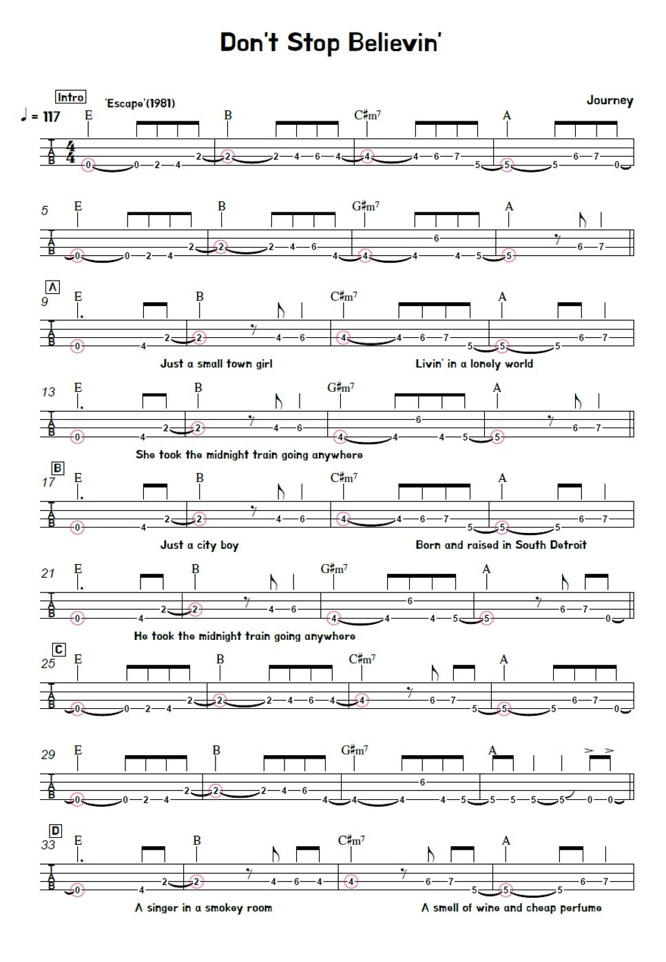 Journey - Don't Stop Believin' 楽譜 by 김미(Kimme)