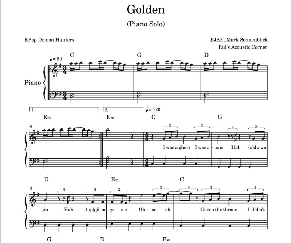 KPop Demon Hunters - Golden (Piano Solo - Golden - Huntrix KPop Demon Hunters sheet music ...