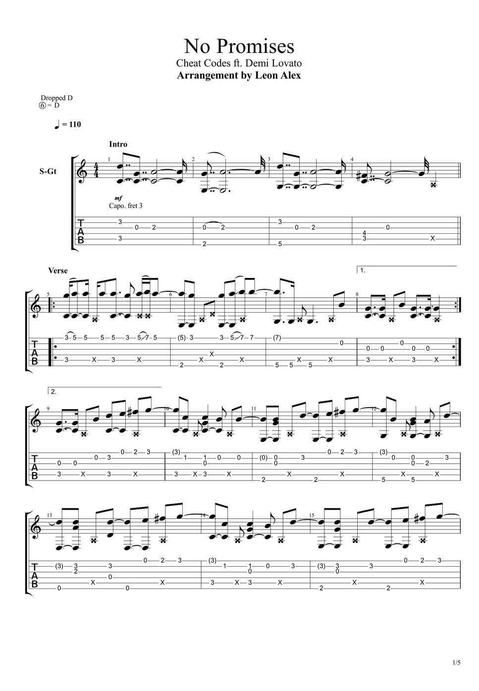 Cheat Codes feat. Demi Lovato - No Promises (Guitar) TAB by Leon Alex