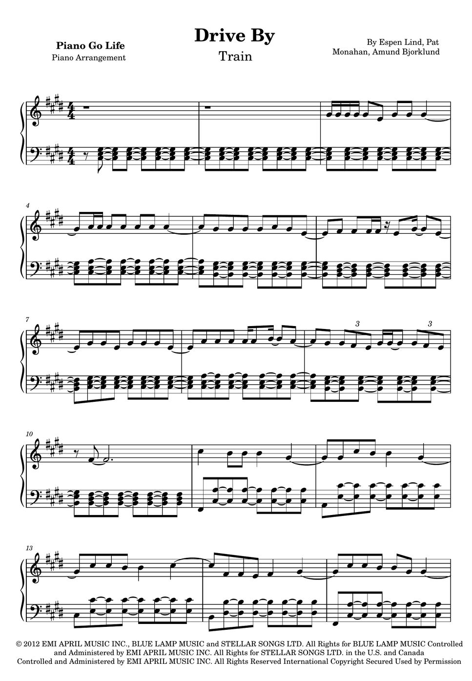 Train - Drive By Partition musicale by Piano Go Life