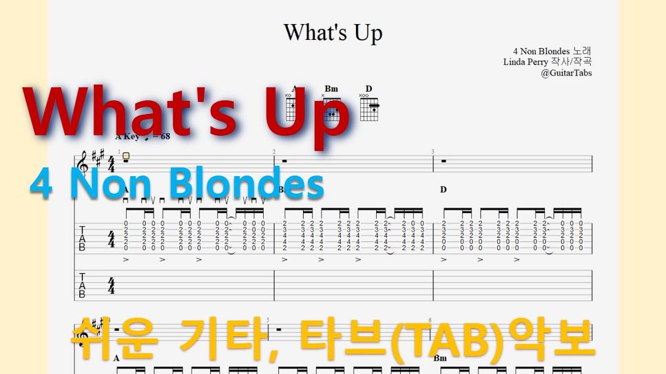 4 Non Blondes - What's Up (A Key / Easy TAB / Lyrics) Sheet Music by ...