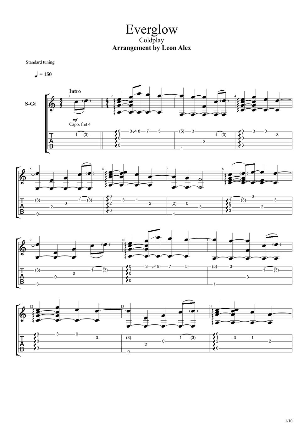Coldplay - Everglow (Guitar) TAB by Leon Alex