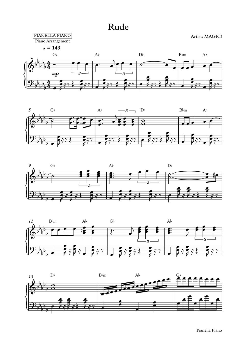 MAGIC! - Rude (Piano Sheet) Hoja by Pianella Piano