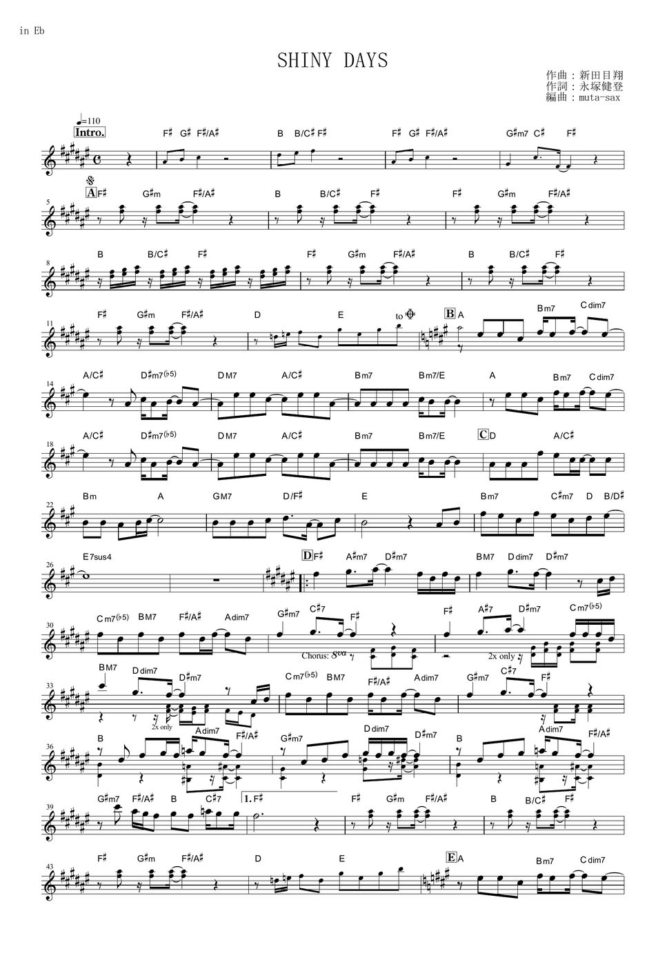 Yuru Camp - SHINY DAYS (in Eb) نوتة by Asaka