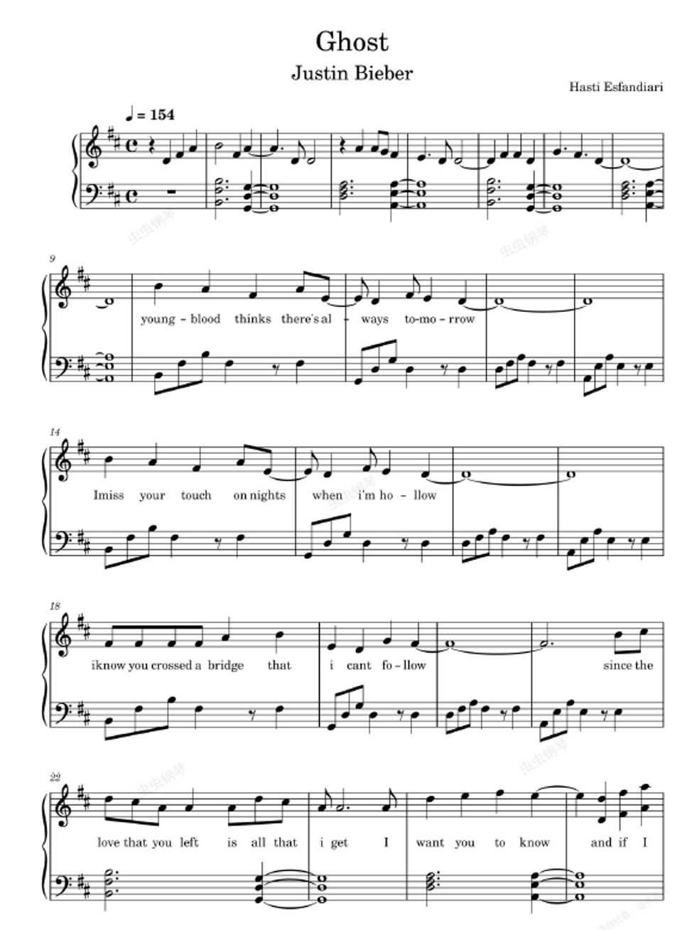 Justin Bieber - Ghost Sheet by Justin Bieber