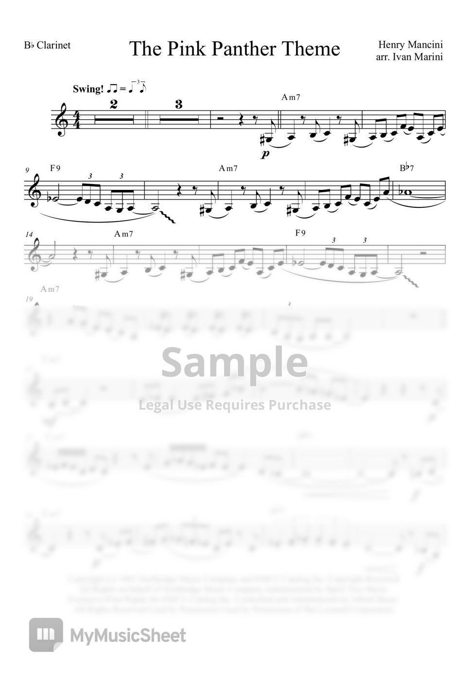 THE PINK PANTHER for Clarinet Lembar Musik by Ivan Marini