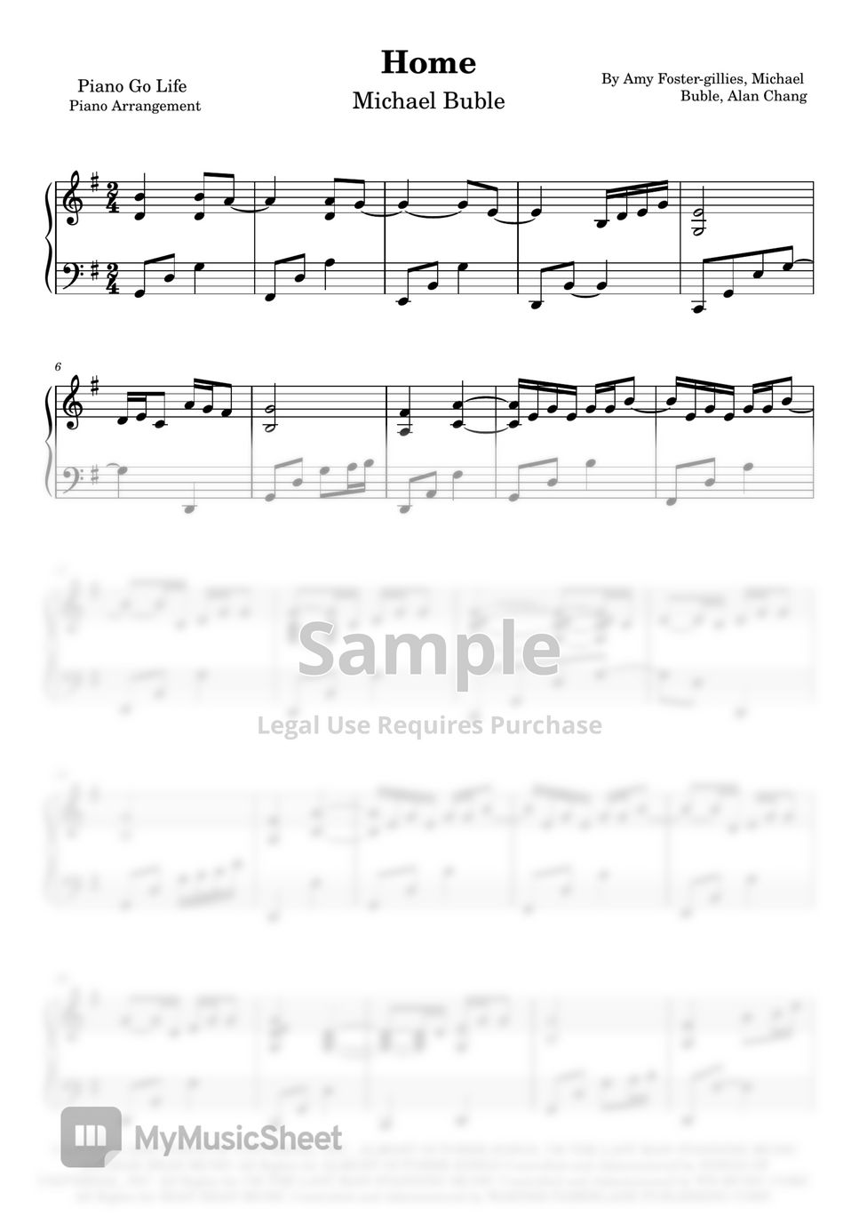 Michael Buble - Home Hoja by Piano Go Life