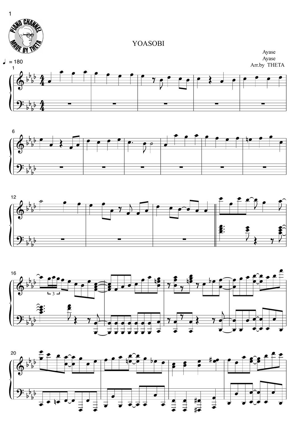 YOASOBI - Ano Yume wo Nazotte Sheet by THETA PIANO