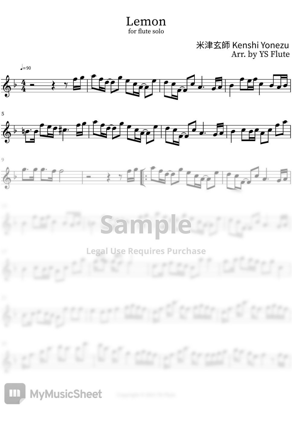 米津玄師 Kenshi Yonezu - Lemon Sheet by YS Flute