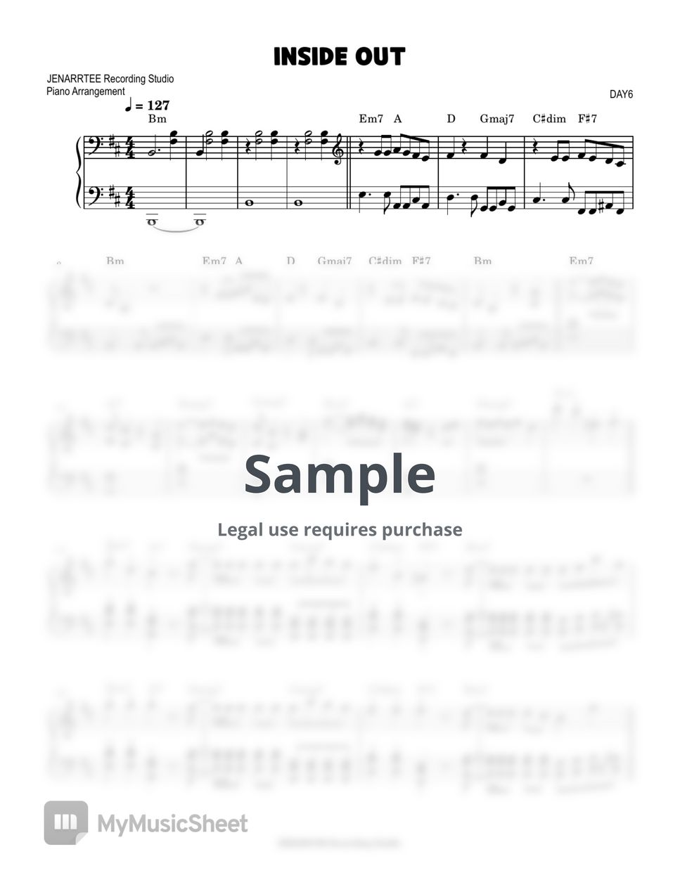 DAY6 - INSIDE OUT Sheet Music by JENARRTEE Recording Studio