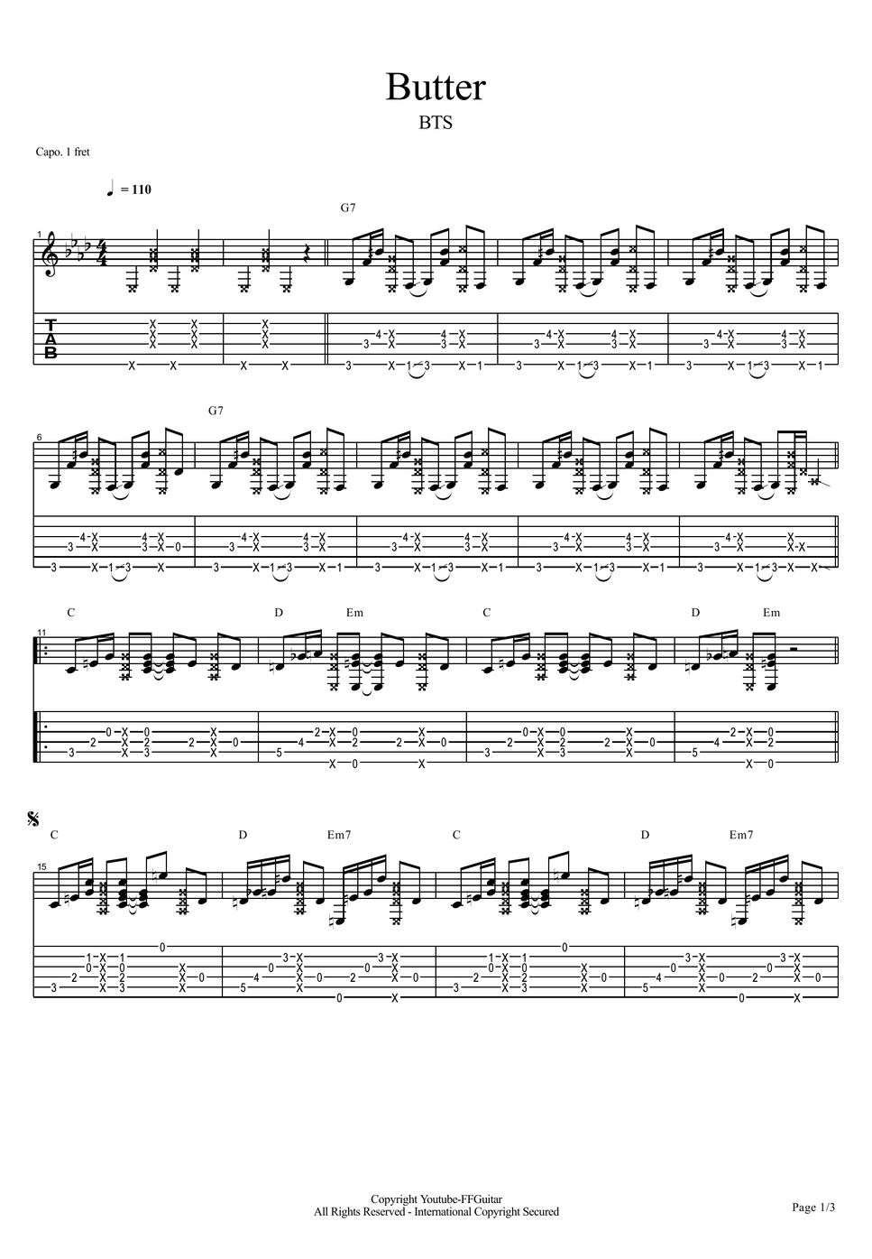 BTS - Butter Guitar Cover TAB by FFGuitar