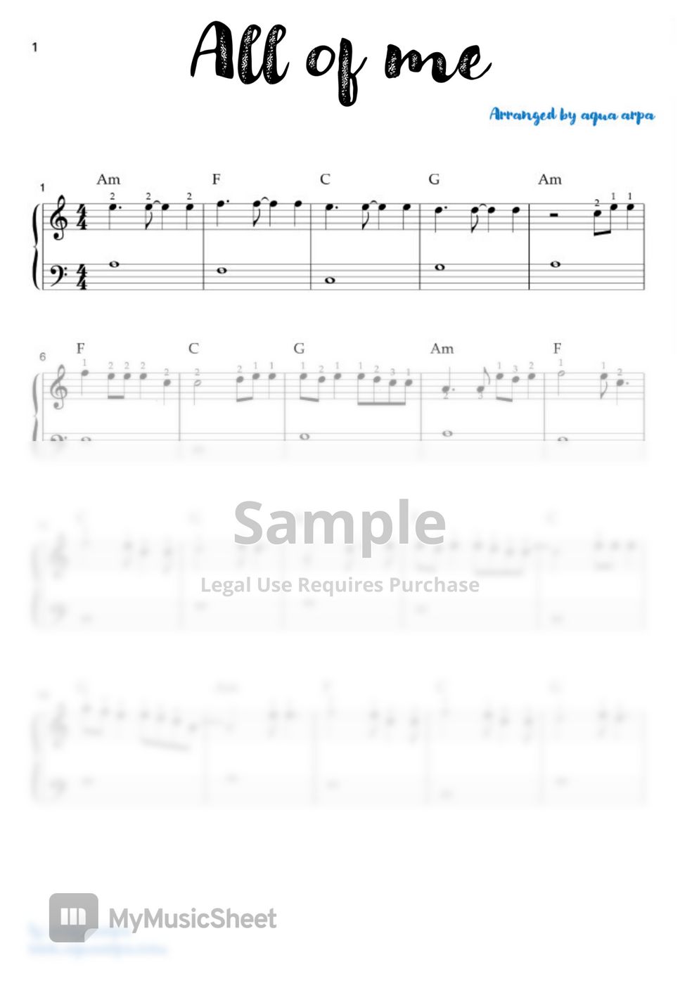 John Legend - [Harp豎琴] All of me (Easy version) 楽譜 by aquaarpa