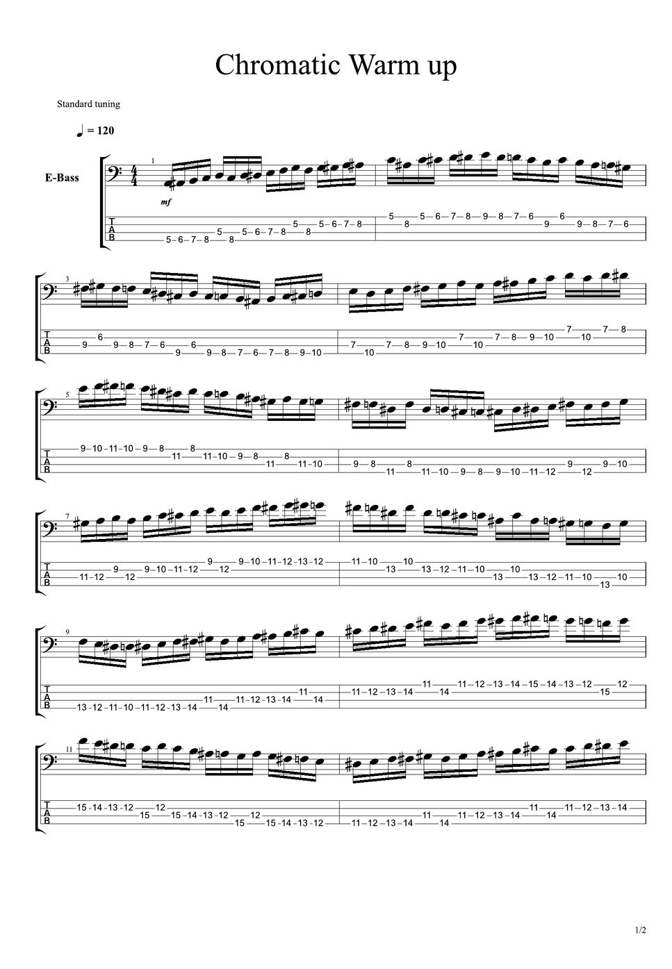 Giovanni Serra - Chromatic Warmup (Bass Guitar) TAB by Giovanni Serra