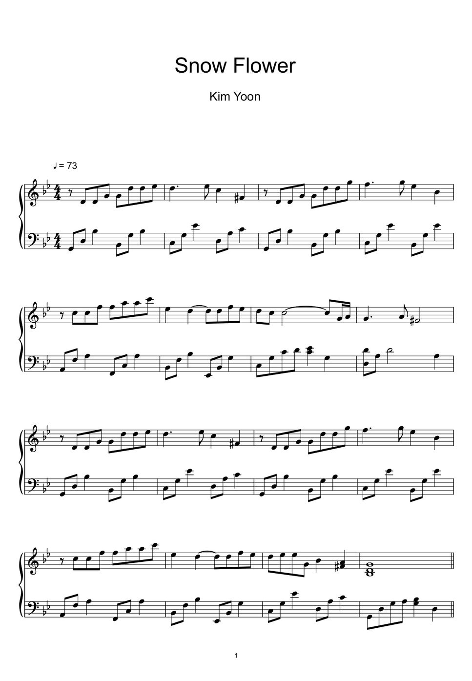 Kim Yoon - Snow Flower (Sheet Music, MIDI,) 曲谱 by sayu