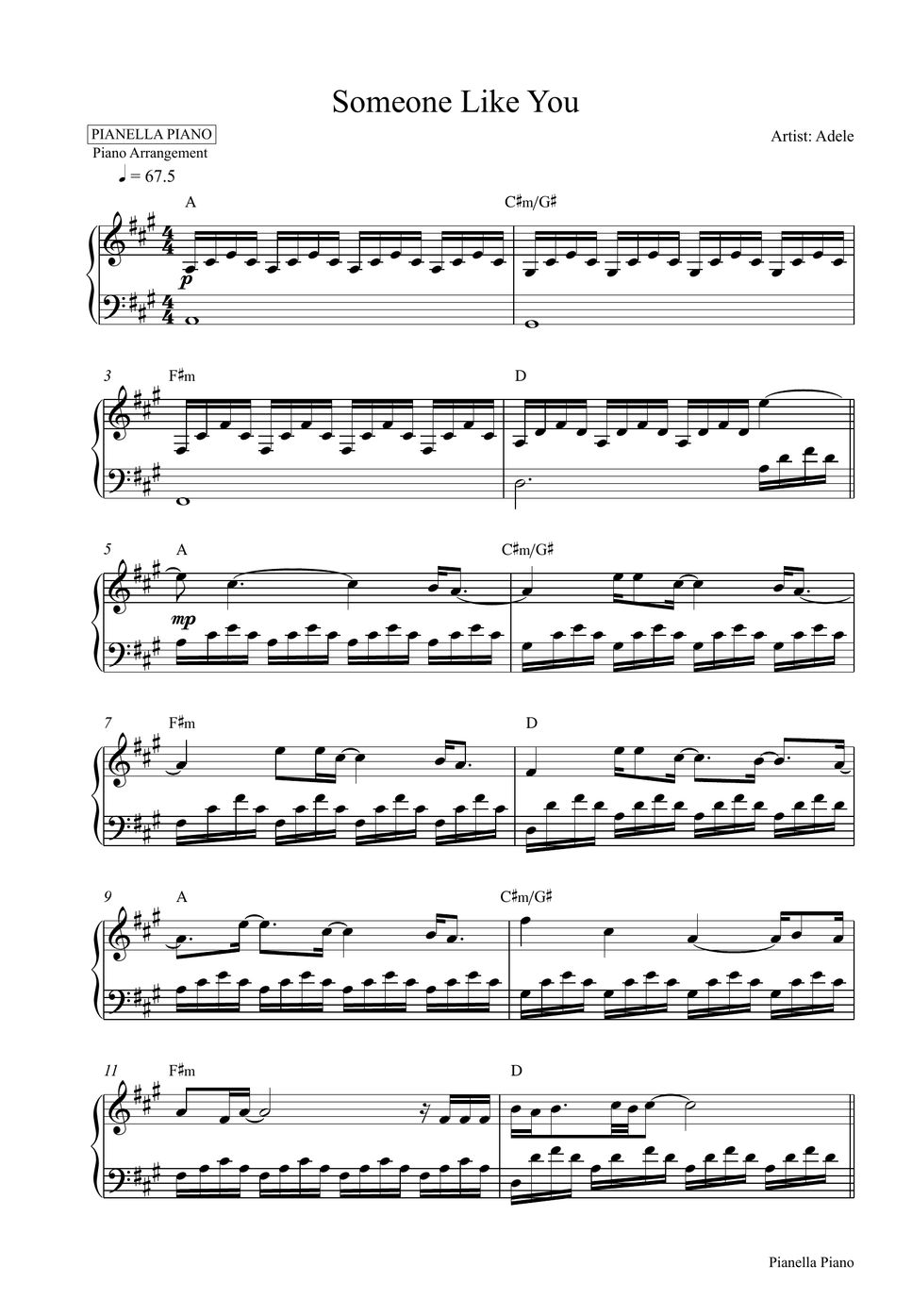 Adele - Someone Like You (Piano Sheet) Blad by Pianella Piano