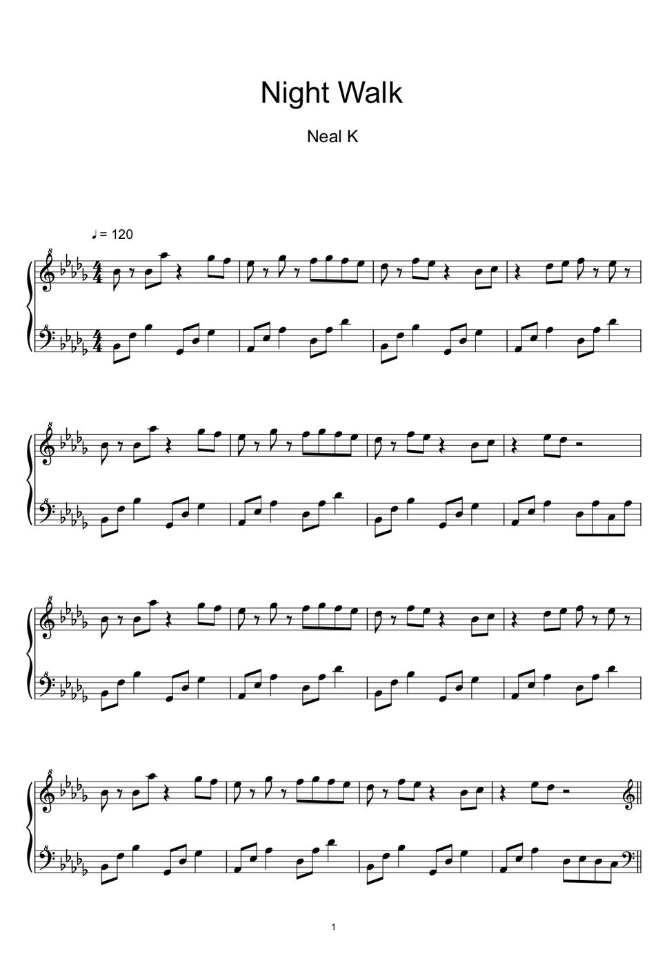 Neal K - Night Walk (Sheet Music, MIDI,) Sheets by sayu