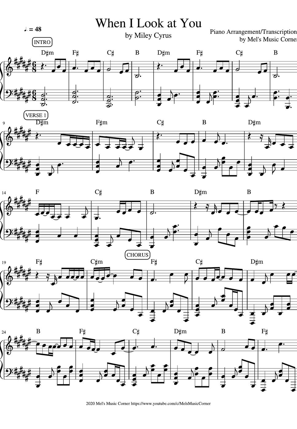 Miley Cyrus - When I Look at You Partition musicale by Mel's Music Corner