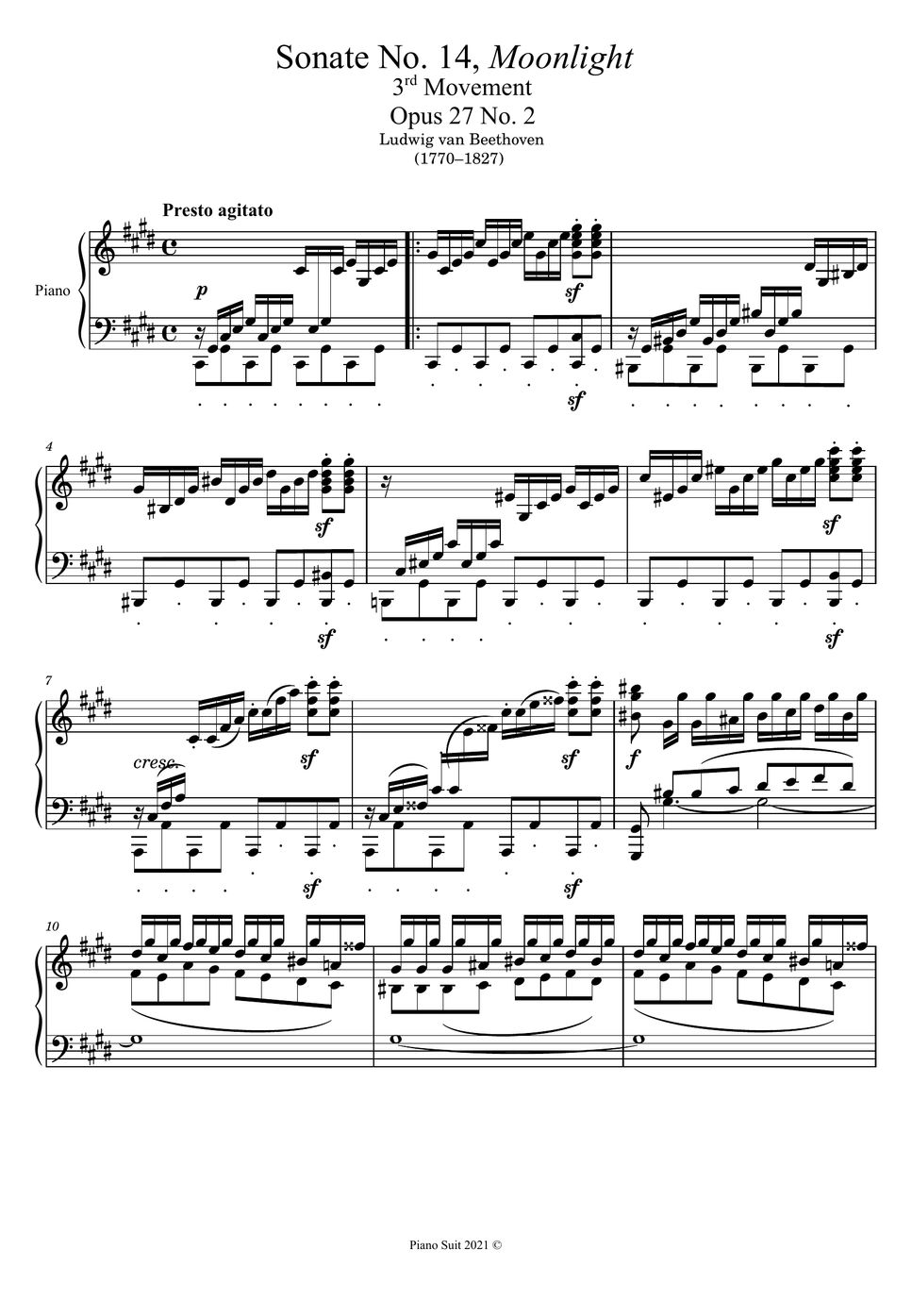 L.V.Beethoven - Sonate No. 14 Moonlight 3rd Movement Partition musicale ...