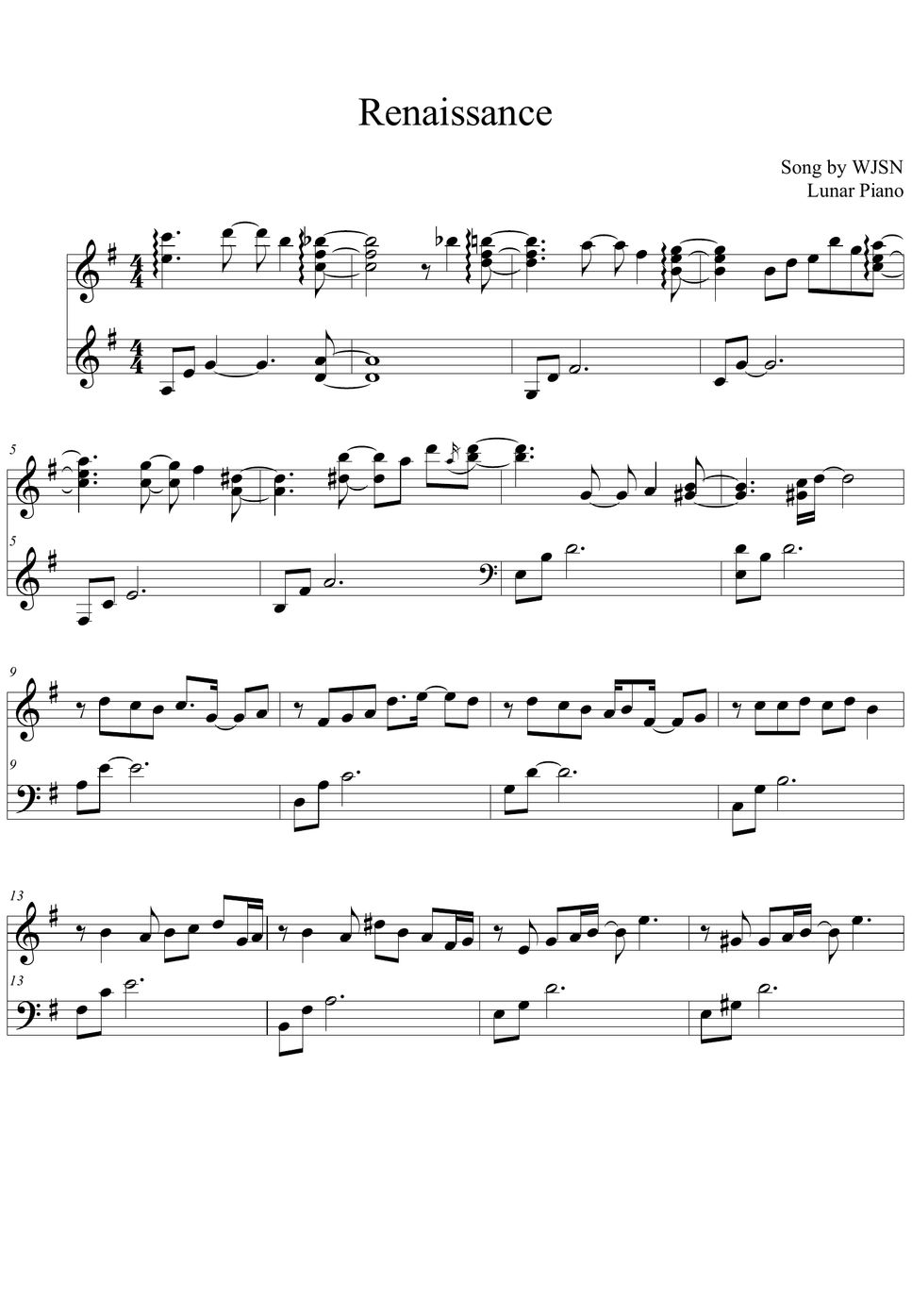 Wjsn Renaissance نوتة By Lunar Piano