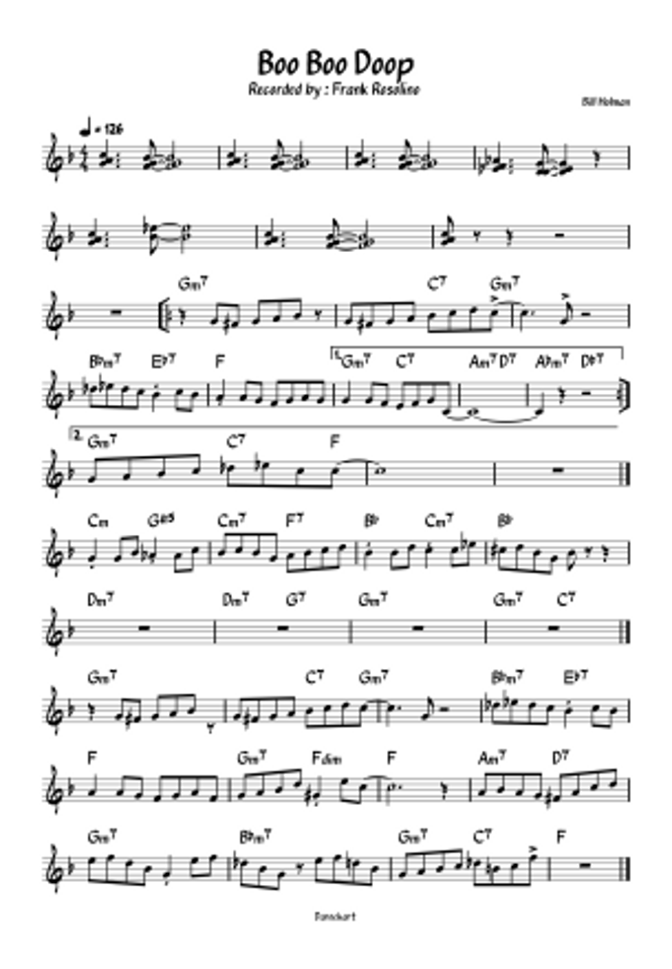 Bill Holman - Boo Boo Doop โน้ตเพลง by Won, Jong Hwa