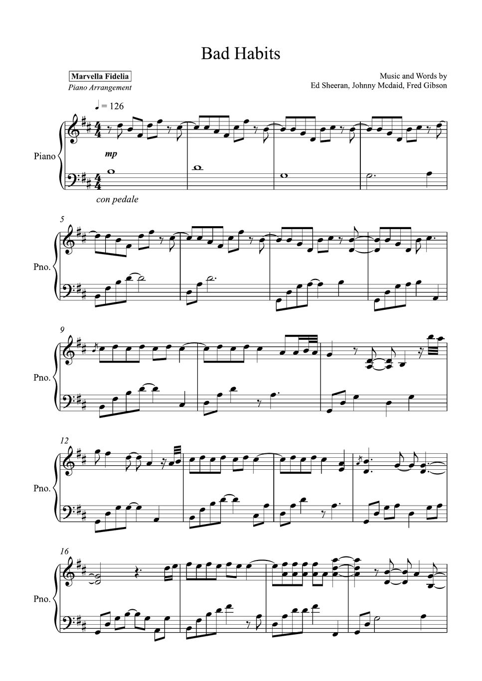 Ed Sheeran - Bad Habits Sheet by Marvella Fidelia