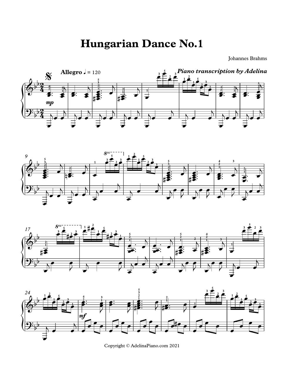 Brahms - Hungarian Dance No.1 Helaian by Adelina Piano