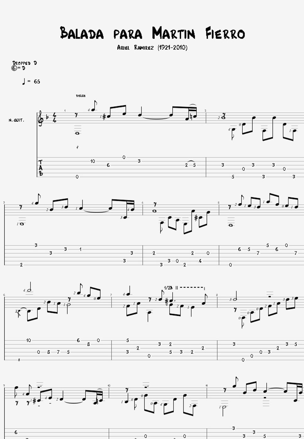 Ariel Ramirez - Balada para Martin Fierro Tab + 1staff by Agape Guitar