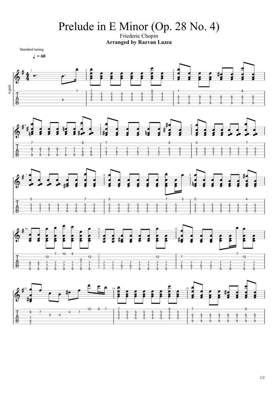 Chopin - Prelude in E Minor (Fingerstyle Guitar) TAB by Razvan Lazea