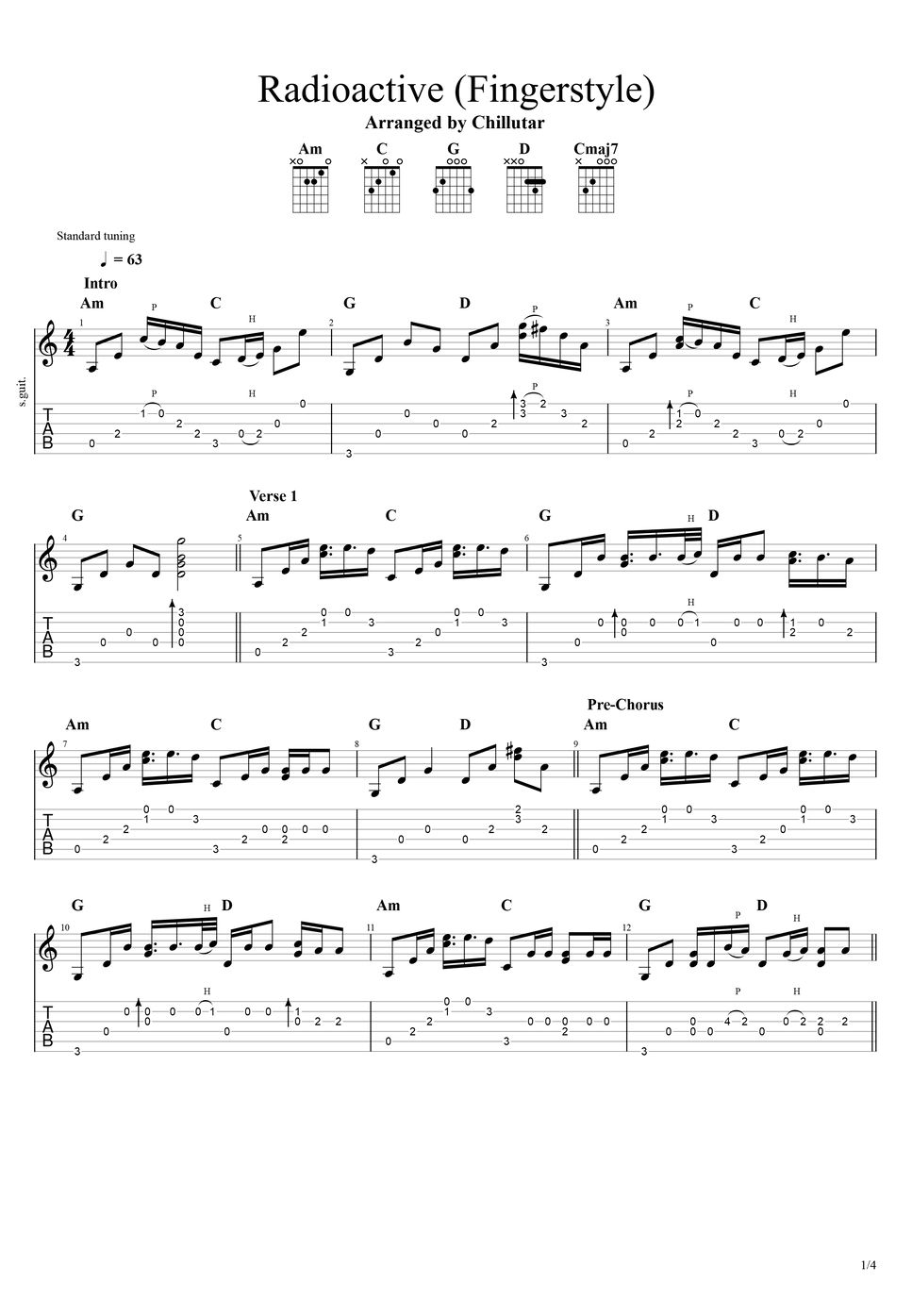 Imagine Dragons - Imagine Dragons - Radioactive (Fingerstyle) Sheet ...