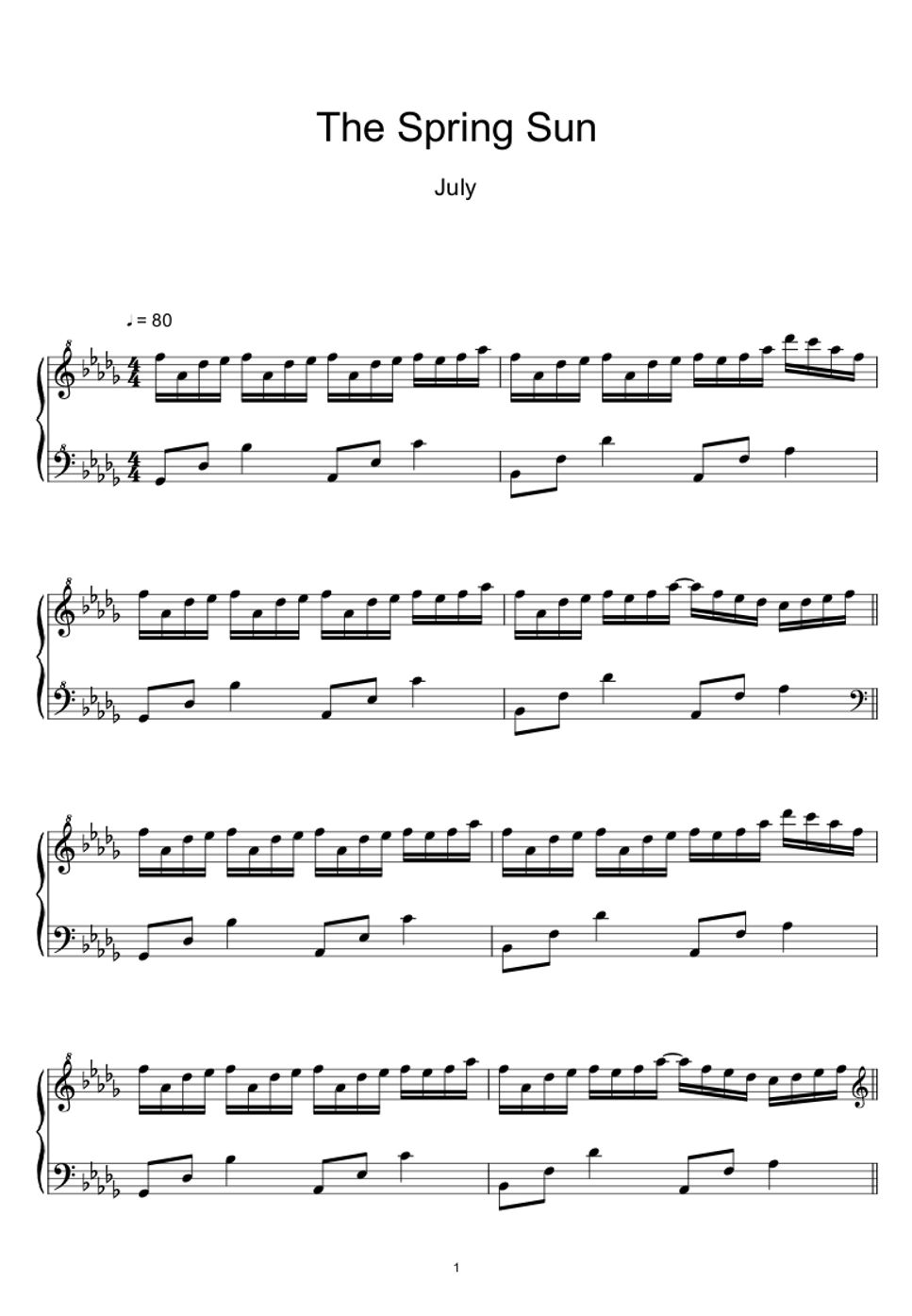 줄라이 (July) - 봄의 태양 (The Spring Sun) (Sheet Music, MIDI,) Sheets by sayu