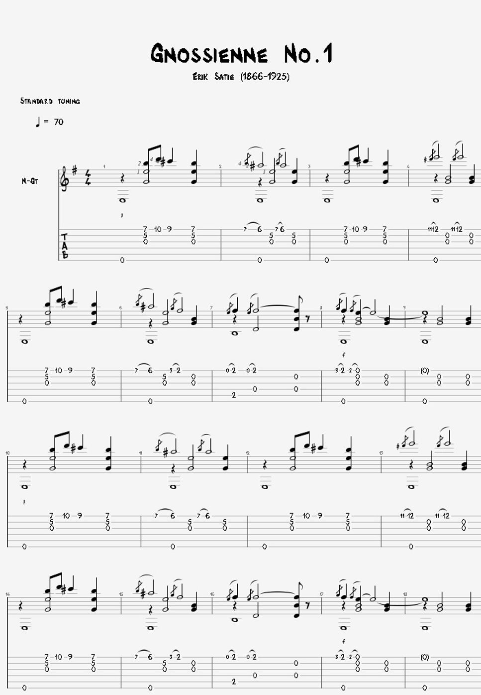 Erik Satie Gnossienne No 1 Tab 1staff By Agape Guitar