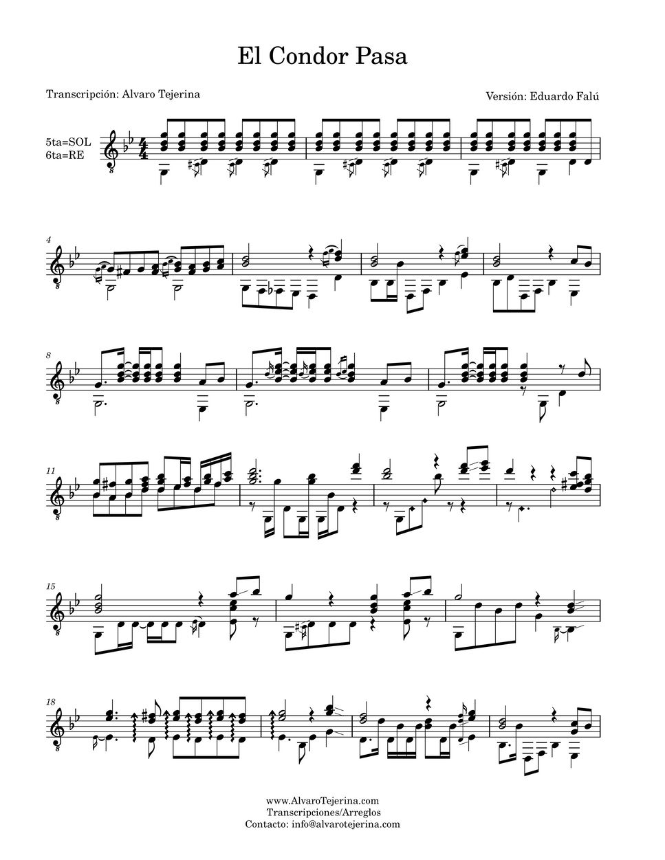 El Cóndor Pasa (Transcripción del arreglo para guitarra sola de Eduardo ...
