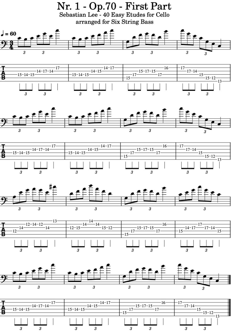 Sebastian Lee - Nr. 1 - Op.70 - First Part Sheets by thesixstringbass