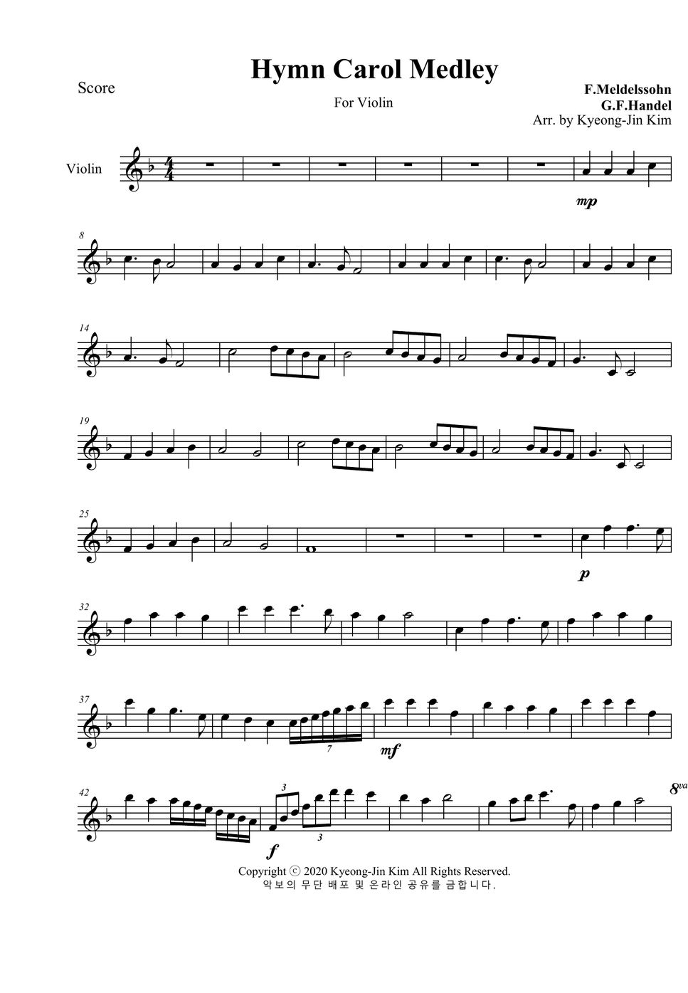 Hymn - Carol Medley Piano Trio (Vln,Vc,Piano) Partitura by Pianist Jin