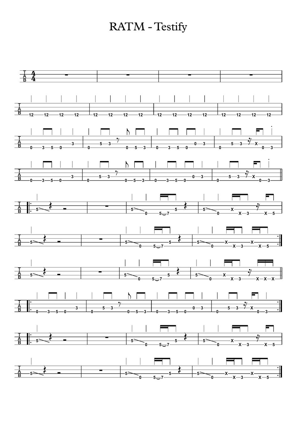 RATM - Testify TAB by BassTabsWorld