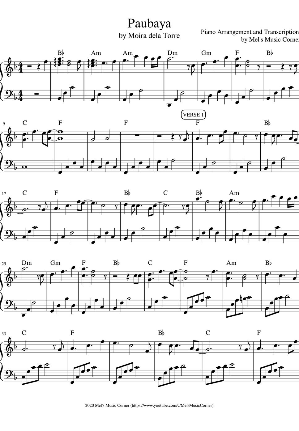 Moira - Paubaya (piano sheet music) Lembar Musik by Mel's Music Corner