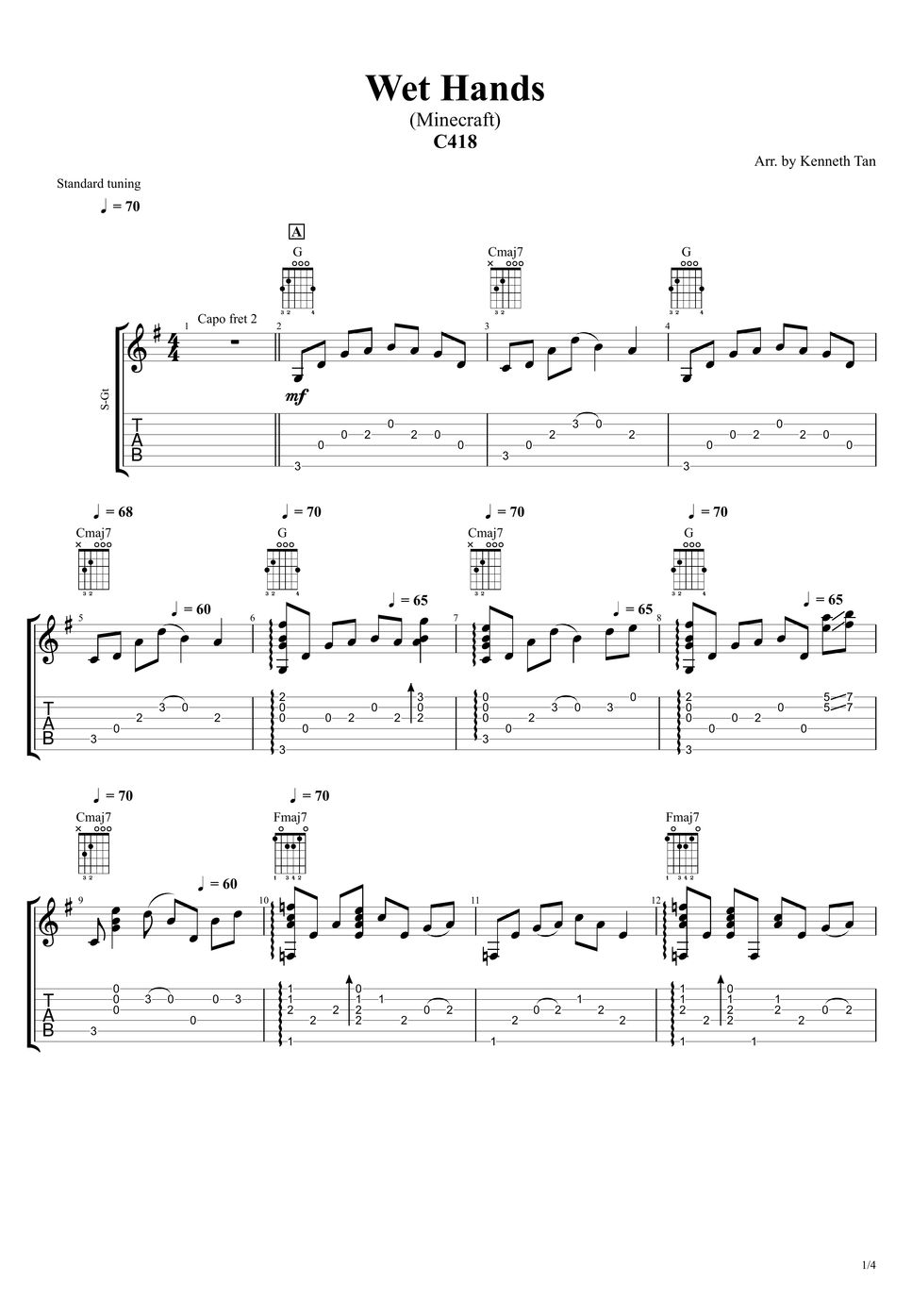 C418 | Fingerstyle Guitar - Wet Hands (Minecraft Theme) TAB by Kenneth ...