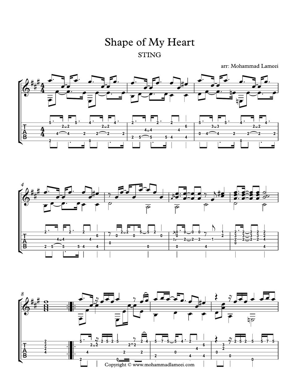 Sting - Shape of my heart Tab + 1staff by Mohammad Lameei