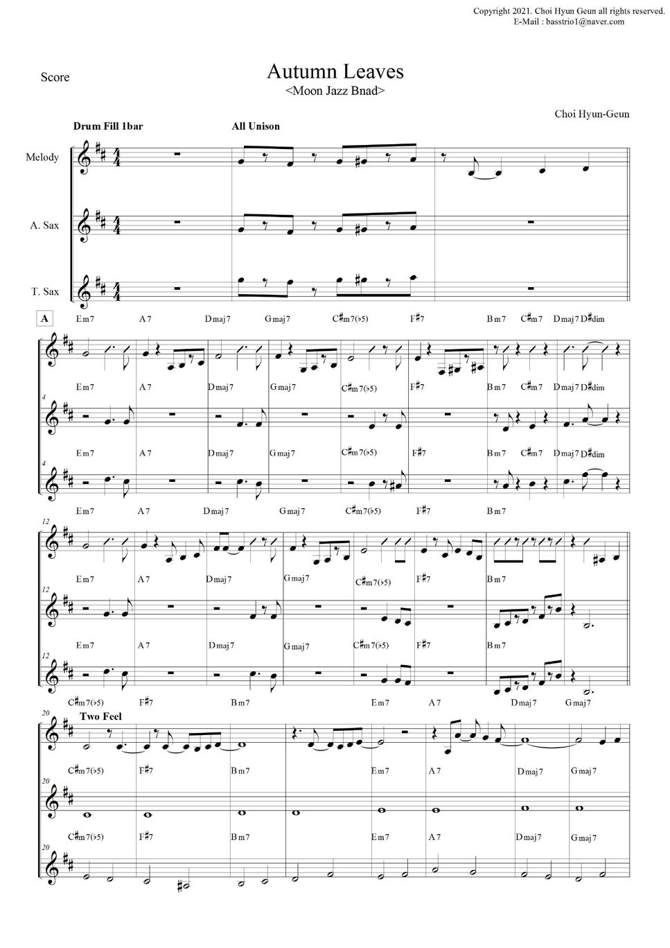 Yves Montand - Autumn Leaves (Jazz Septet Arr.) Лист by Choi Hyun-Geun