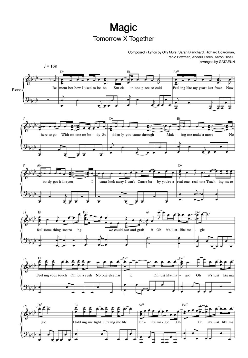Tomorrow X Together - Magic (Score) 악보 by GATAEUN
