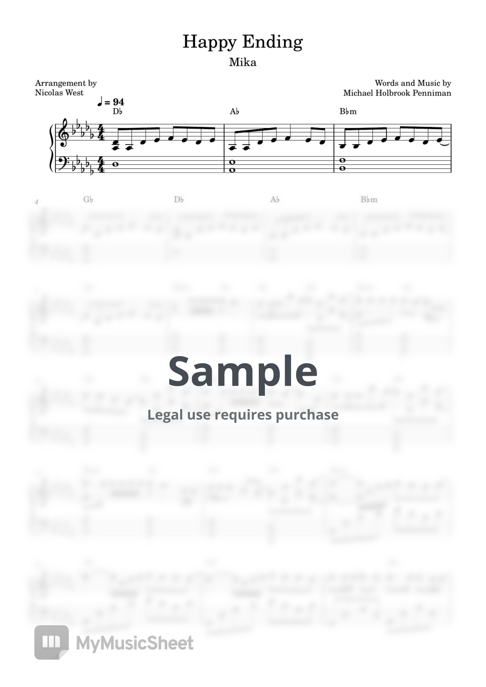 Mika - Happy Ending Sheet Music by Nicolas West