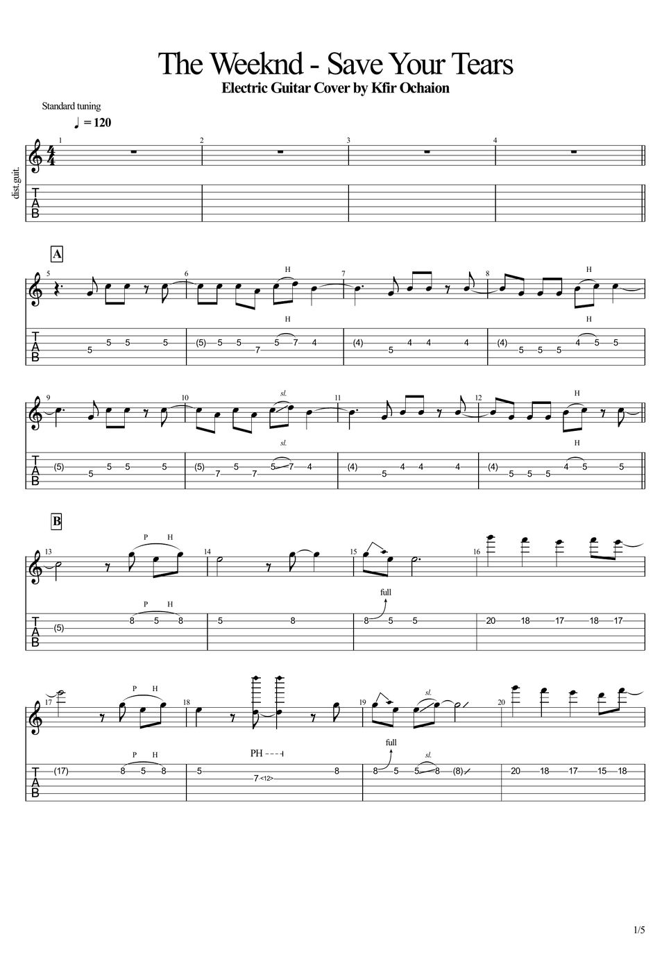 The Weeknd - Save Your Tears Tabulatur + 1staff by Kfir Ochaion