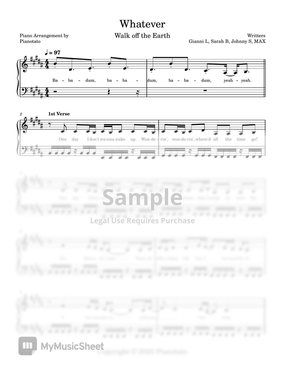 Walk off the Earth - Whatever Sheets by Pianotato