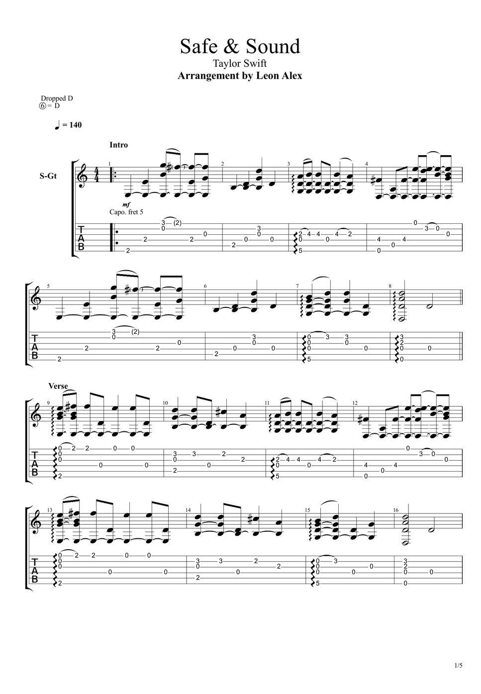 Taylor Swift - Safe & Sound (Guitar) TAB by Leon Alex