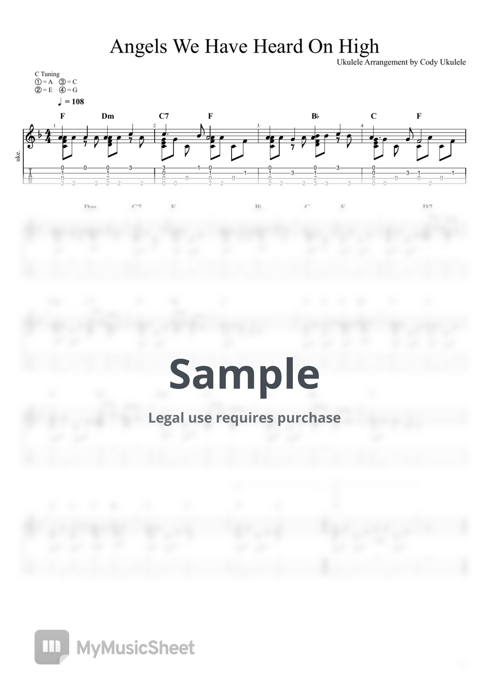 Angels We Have Heard on High TAB+1 Staff by Cody Ukulele