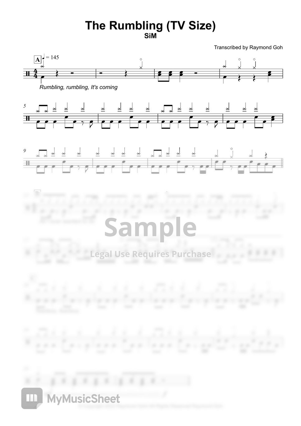 SiM - The Rumbling (TV Size) (Attack on Titan OP7) نوتة by Raymond Goh